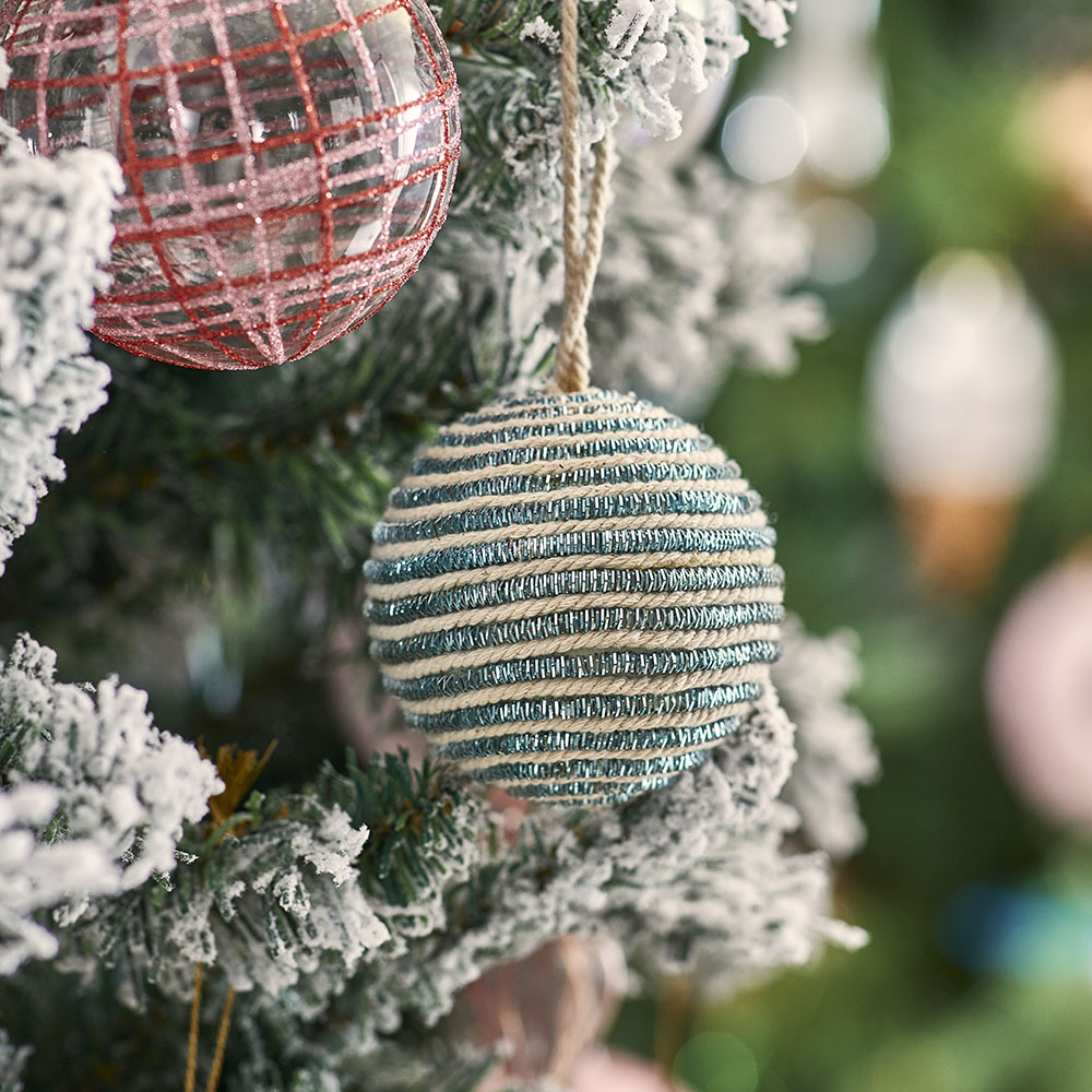 Metallic Natural and Aqua Stripe Bauble | Adairs