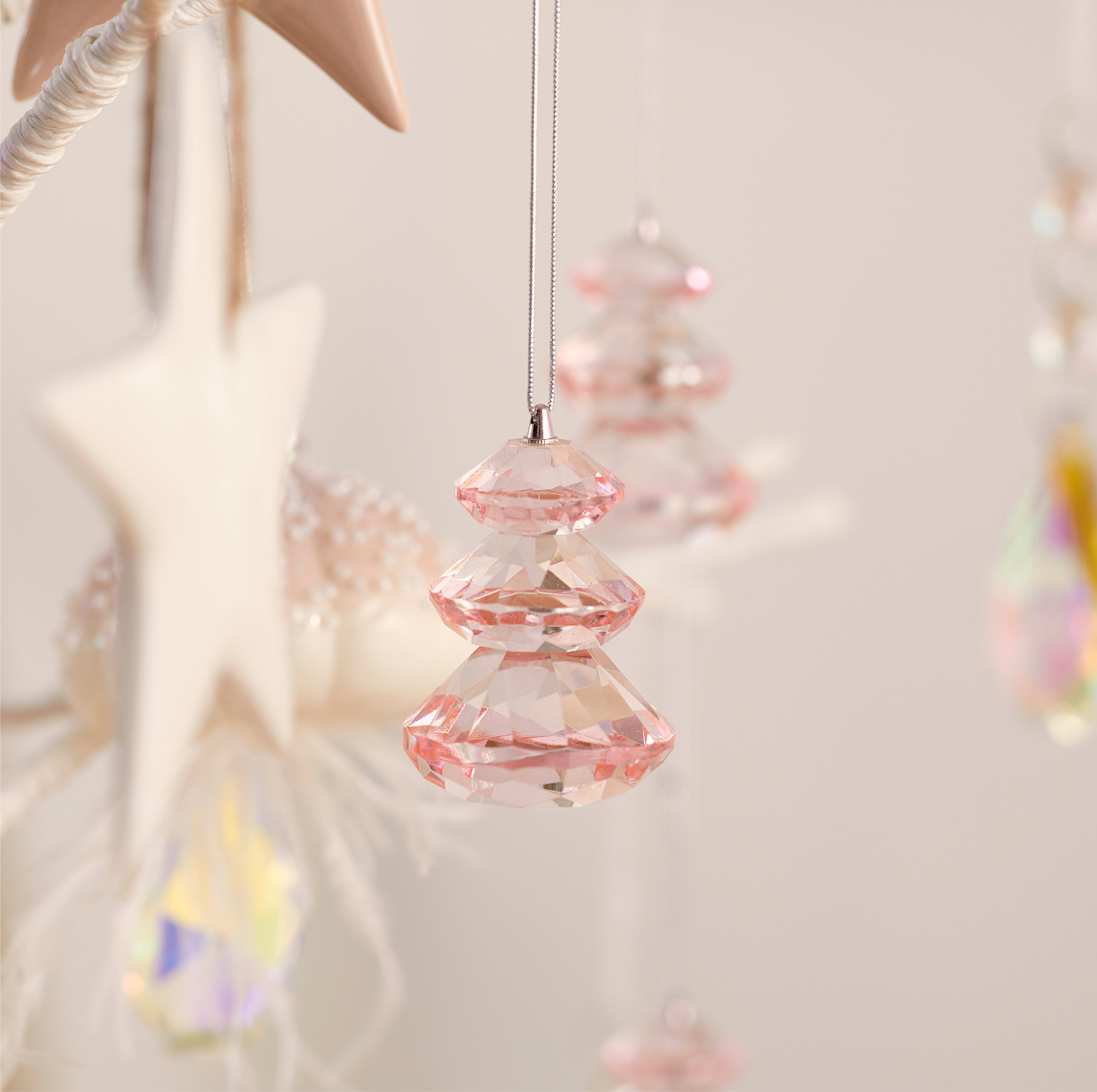 Whimsical Pink Cut Glass Tree Drop Ornament | Adairs