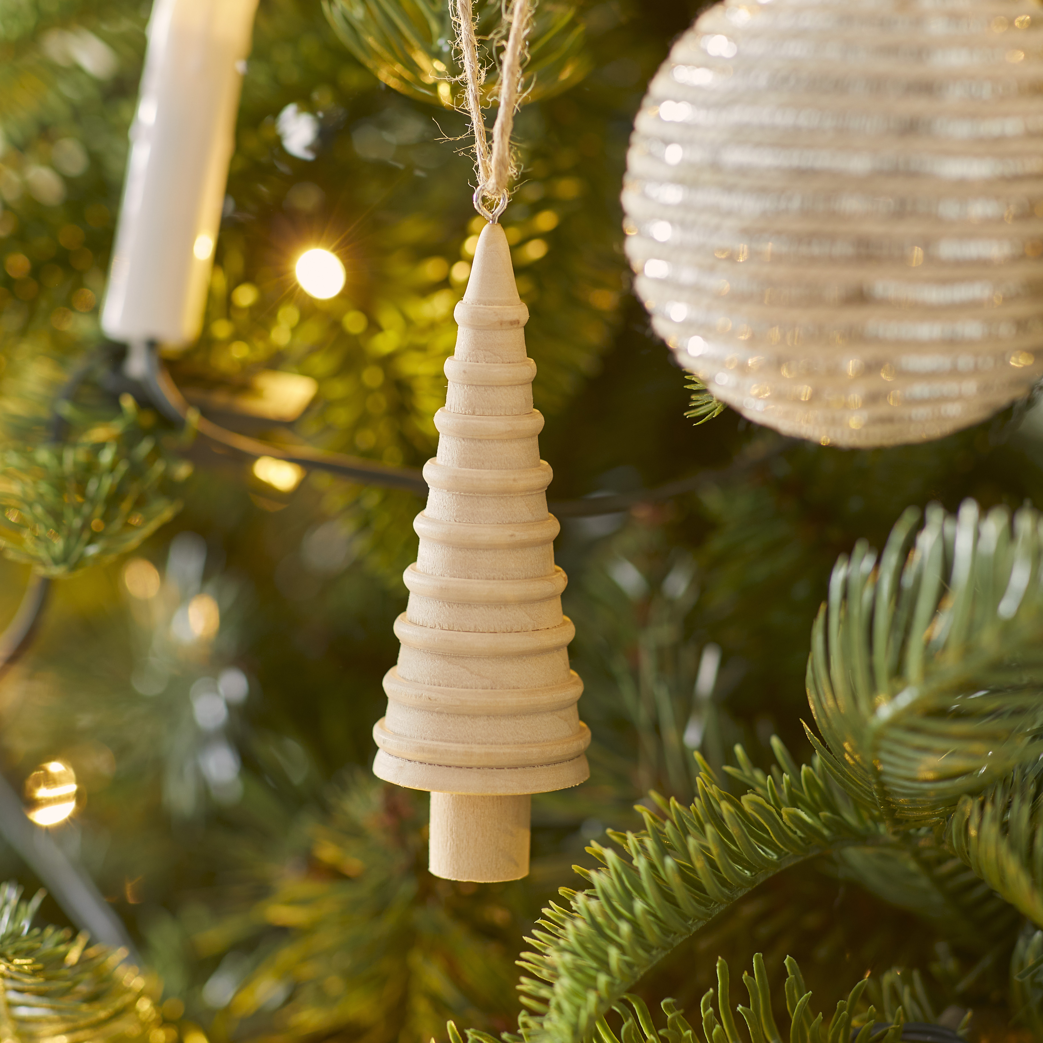Turned Natural Ridge Timber Tree Decoration | Adairs
