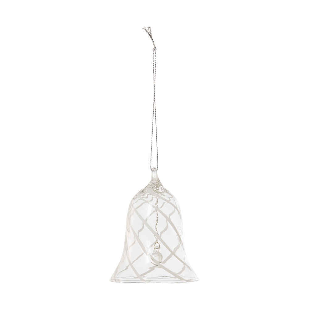 Luxe Swirl Clear & White Glass Bell Ornament | Adairs
