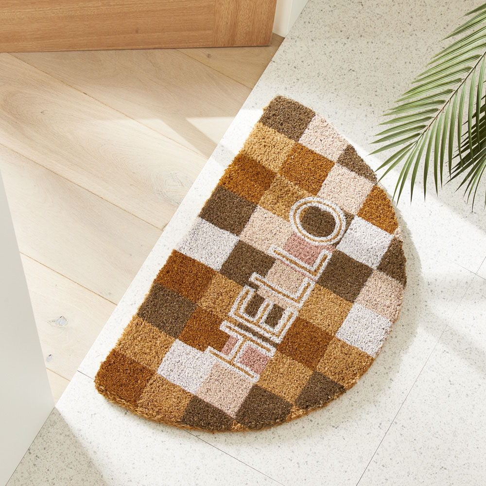 Coir Hello Check Doormat | Adairs