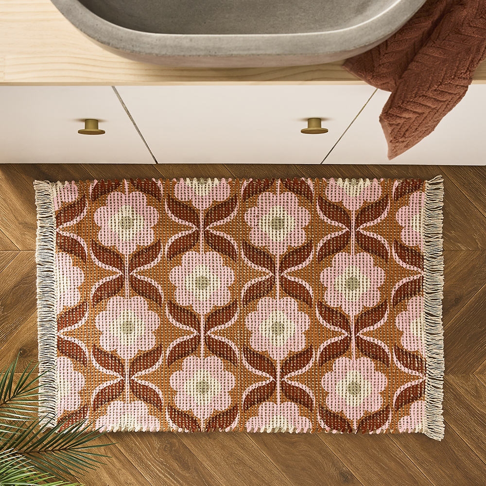 Monte Retro Floral Rust Indoor Mat | Adairs