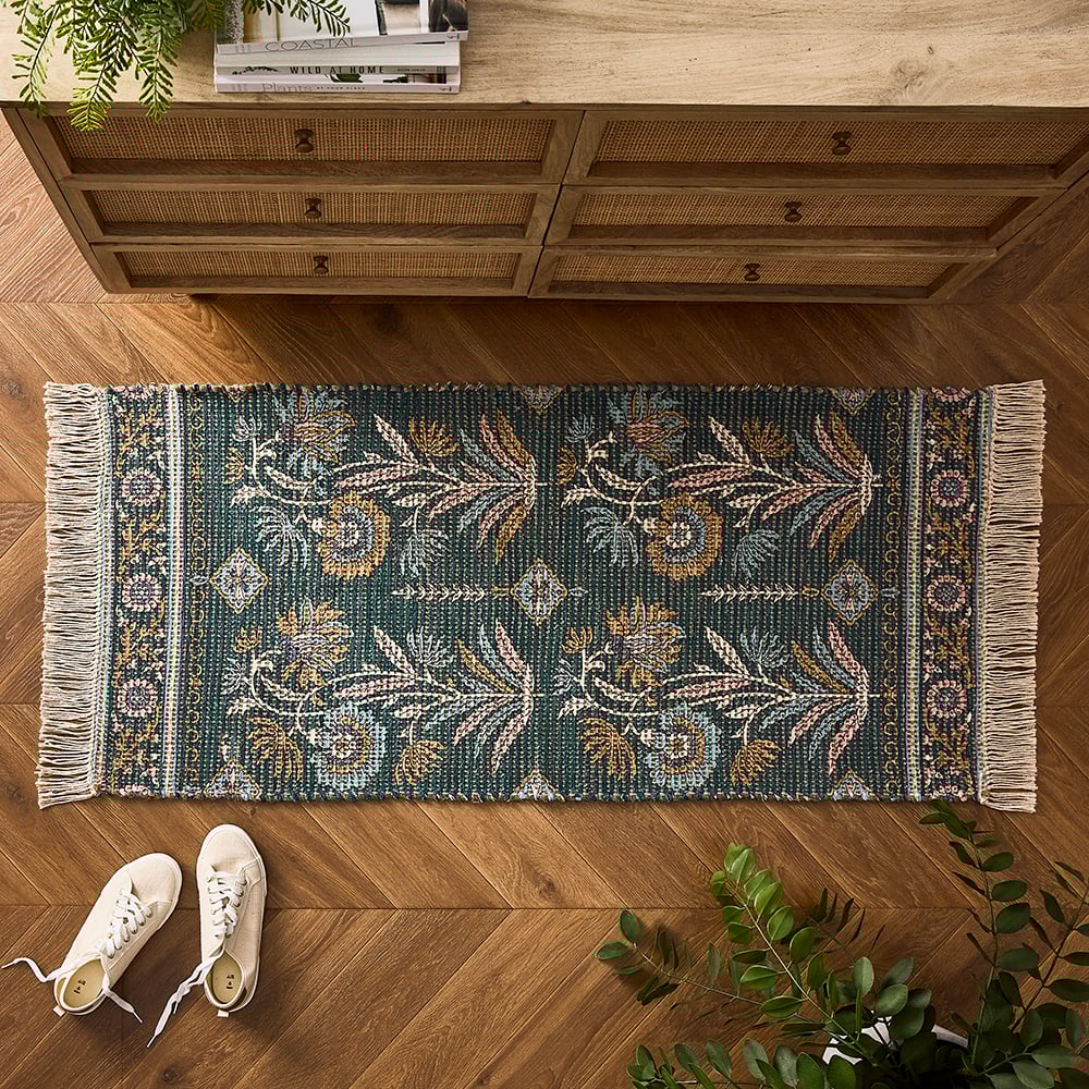 Monte Hungarian Floral Emerald Rug Runner | Adairs