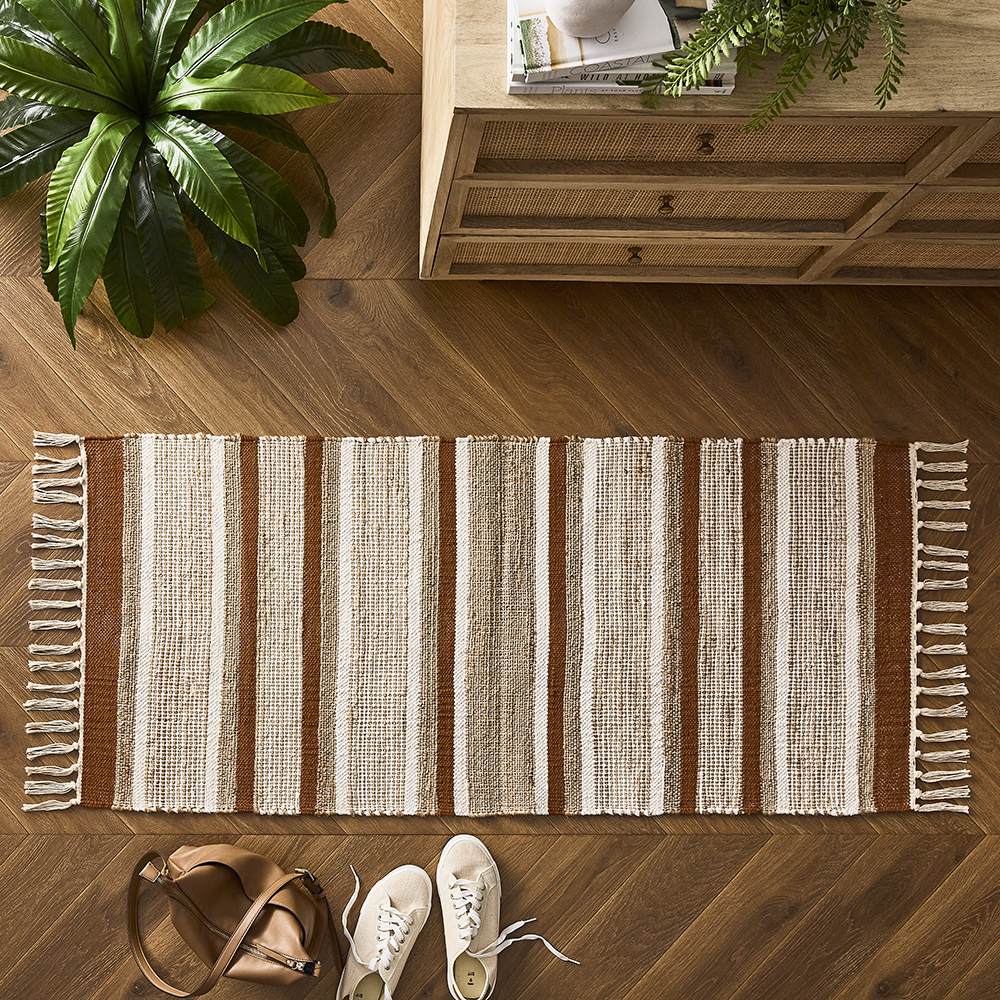 Henrietta Amber & Natural Stripe Rug Runner | Adairs