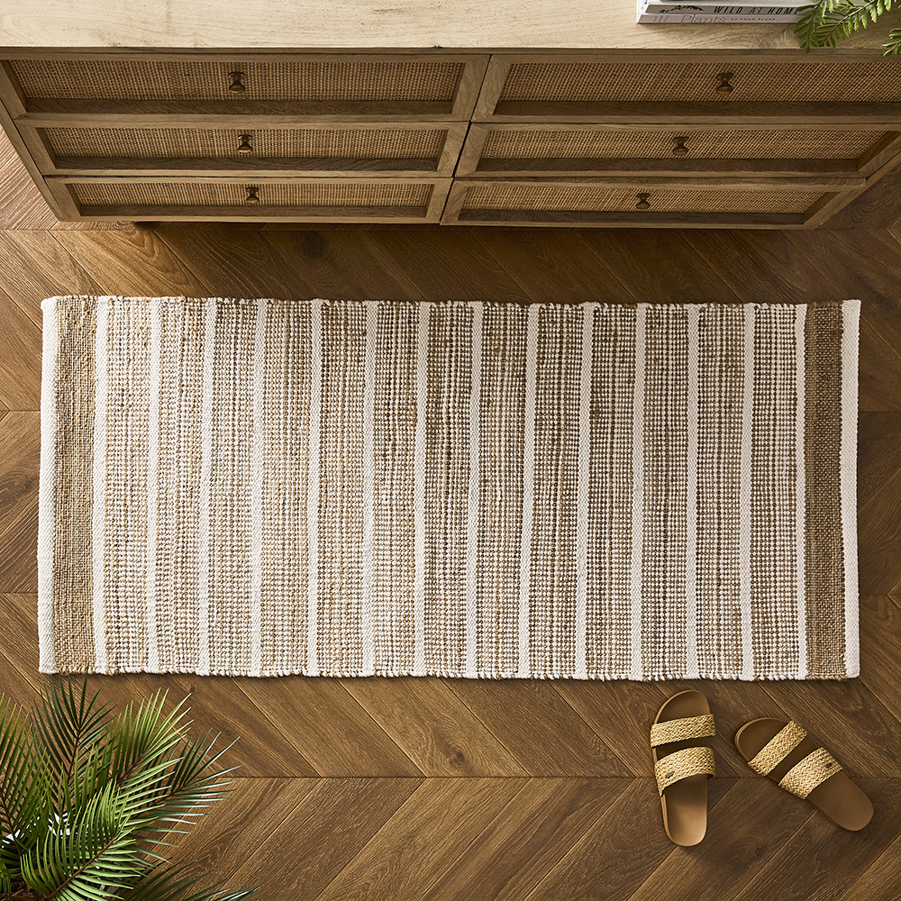 Henrietta Natural & White Stripe Rug Runner | Adairs