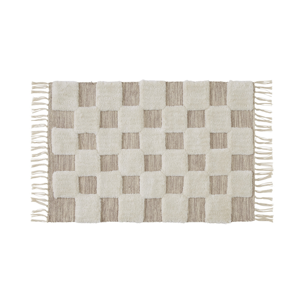 Archie Natural & Ivory Check Indoor Mat | Adairs