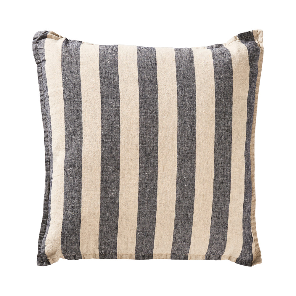 Belgian Navy & Linen Stripe Vintage Washed Linen Cushion | Adairs