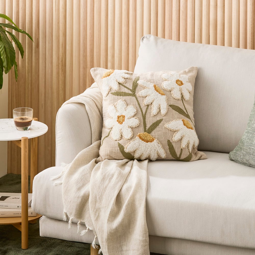 Priya Floral Natural Tufted Cushion | Adairs
