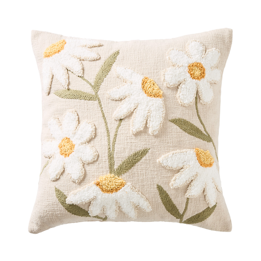 Priya Floral Natural Tufted Cushion | Adairs