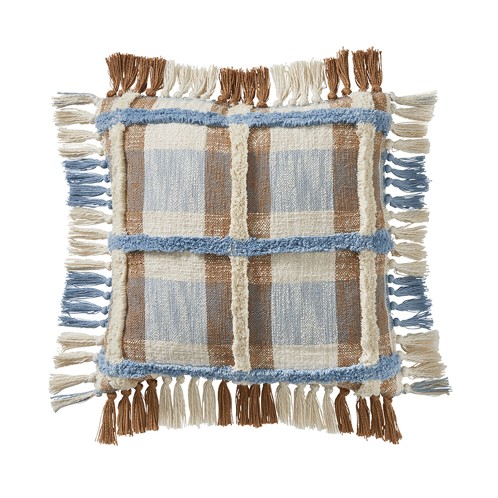 Ani Natural & Blue Check Cushion | Adairs