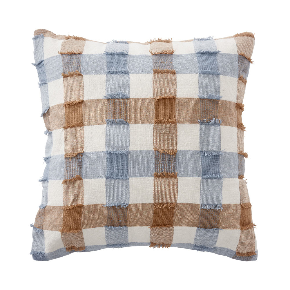Brookhaven Caramel & Blue Rain Check Cushion | Adairs