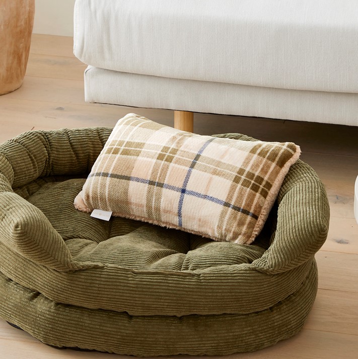 Maisy Biscuit & Forest Check Pet Pillow | Adairs