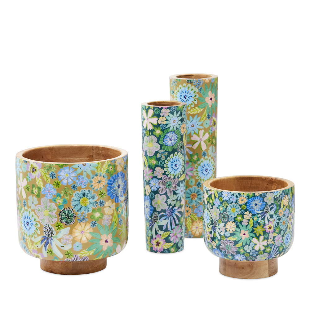 Sia Floral Blue Timber Vase | Adairs