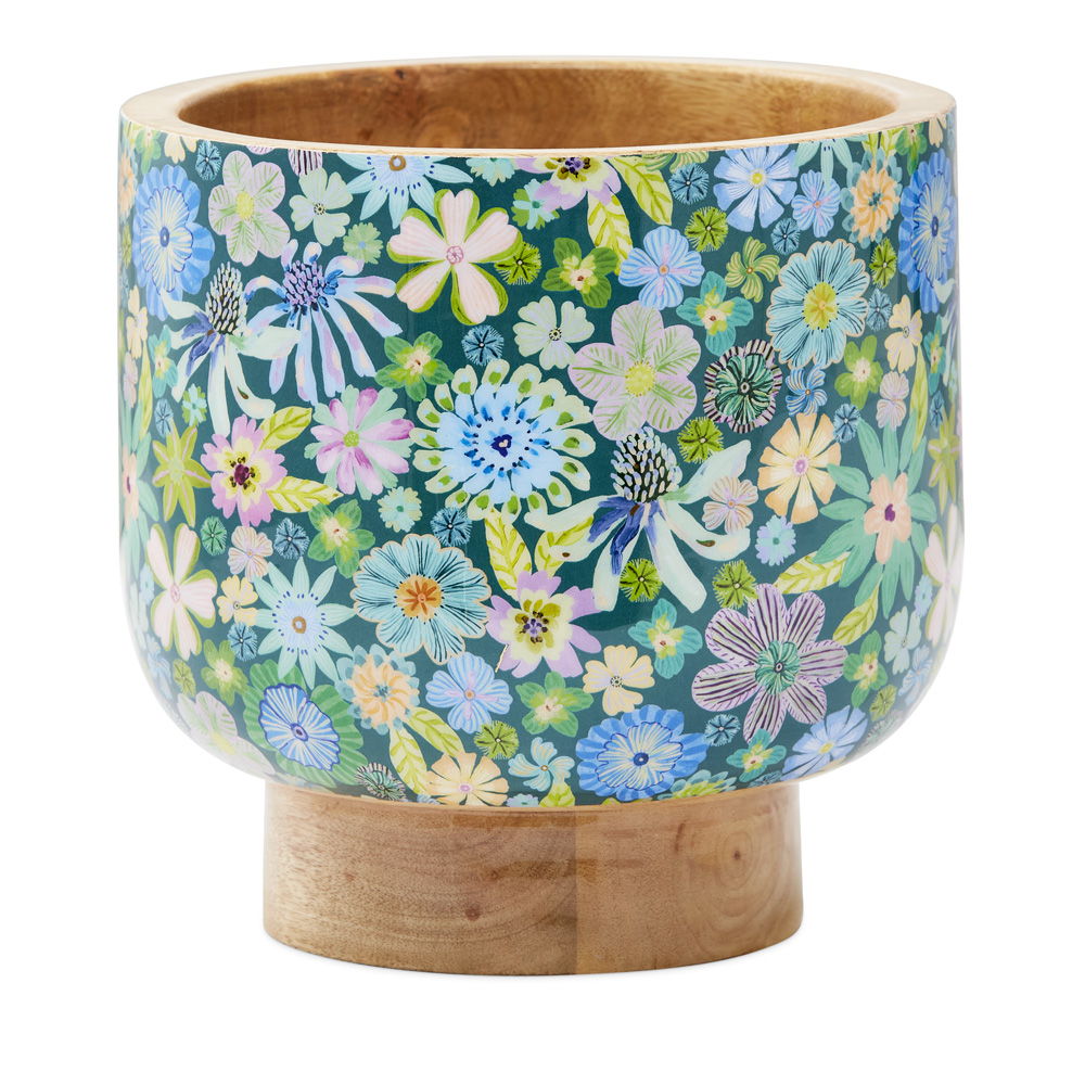 Sia Floral Blue Timber Pot | Adairs