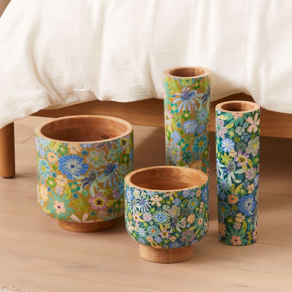 Sia Floral Blue Timber Vase | Adairs