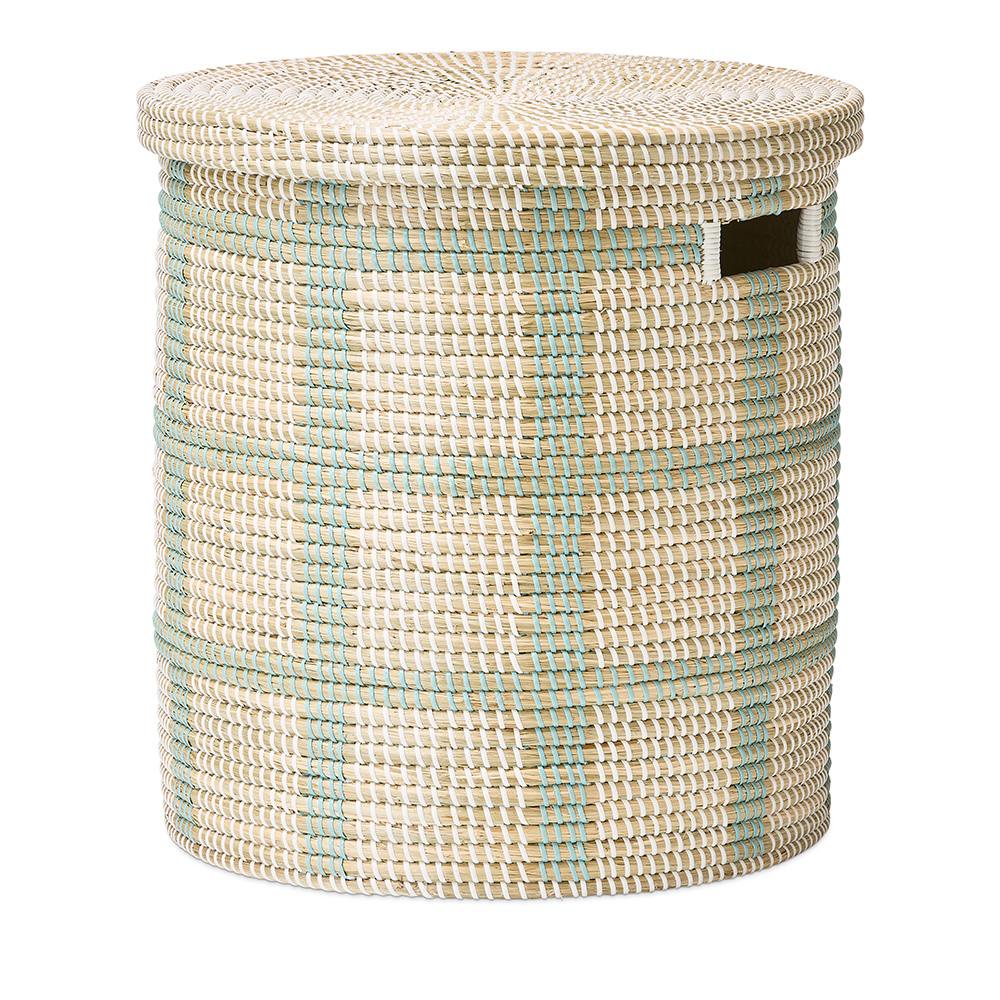 Algiers White & Blue Checks Laundry Basket | Adairs