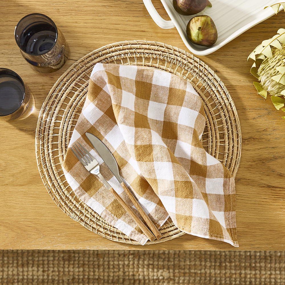 Belgian Vintage Washed Linen Tobacco & White Check Napkins Pack of 2 ...