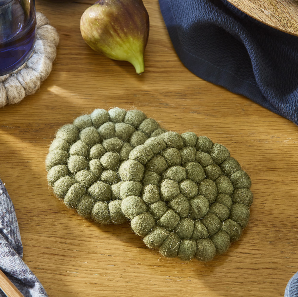 New Zealand Green Wool Coasters Pack of 2 | Adairs