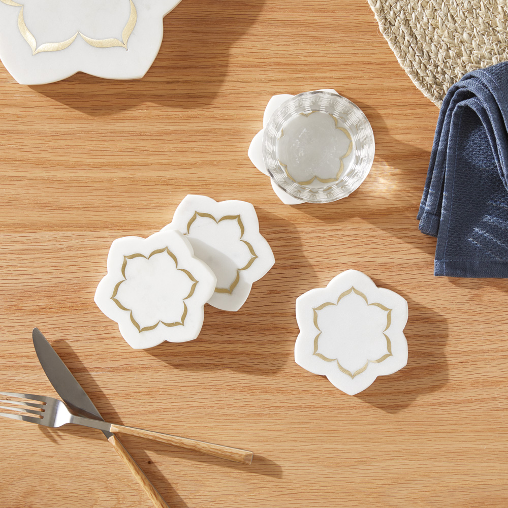 Flower Star White & Gold Marble Coasters Pack of 4 | Adairs