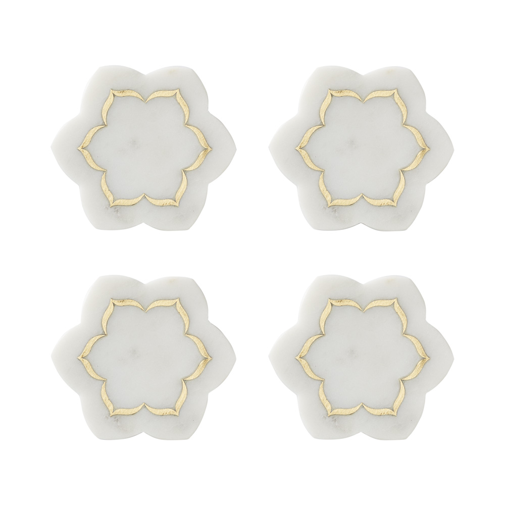 Flower Star White & Gold Marble Coasters Pack of 4 | Adairs
