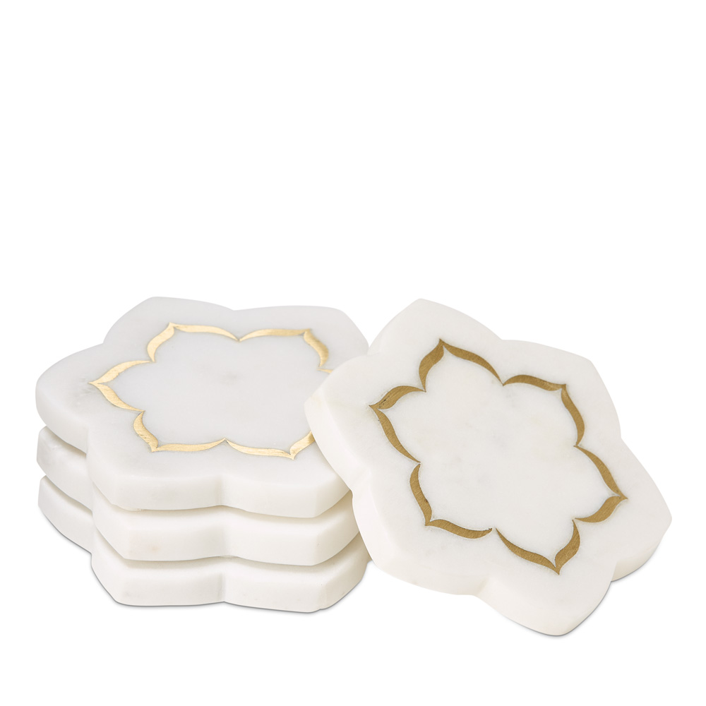 Flower Star White & Gold Marble Coasters Pack of 4 | Adairs