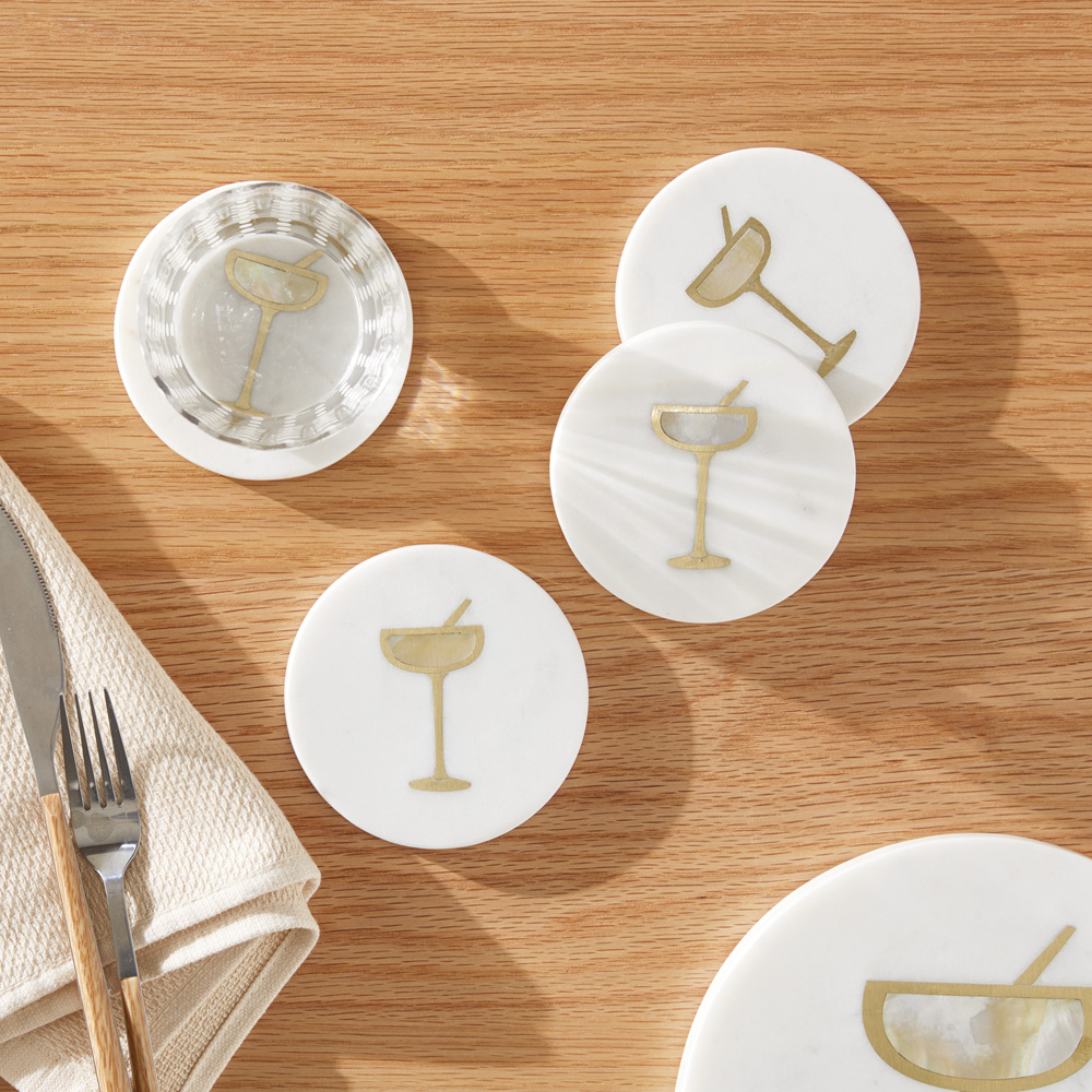 Cocktail White & Gold Marble Coasters Pack of 4 | Adairs