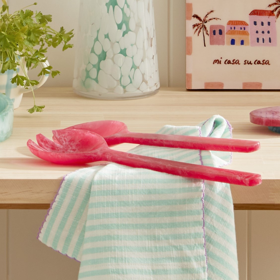 Calypso Raspberry Resin Salad Server Set of 2 | Adairs