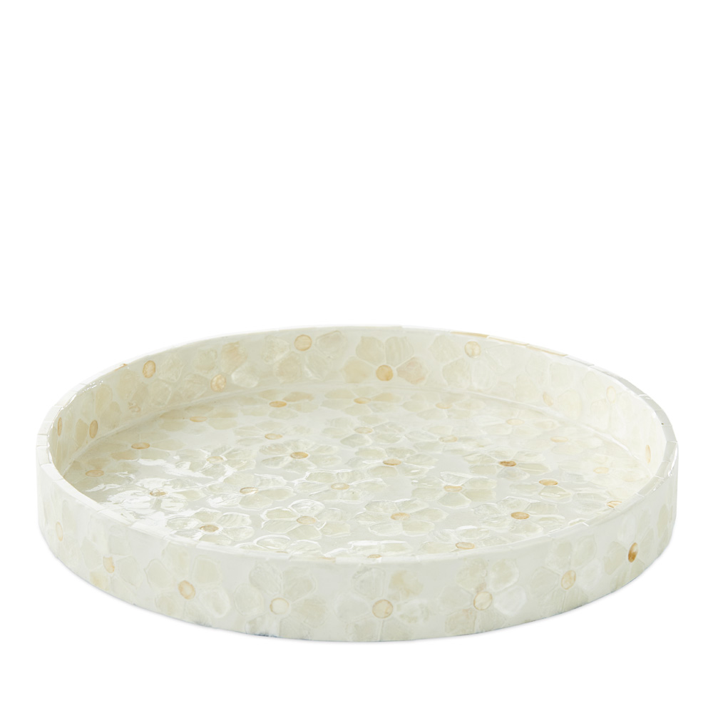 Sicily Capiz Ivory Daisy Round Tray | Adairs