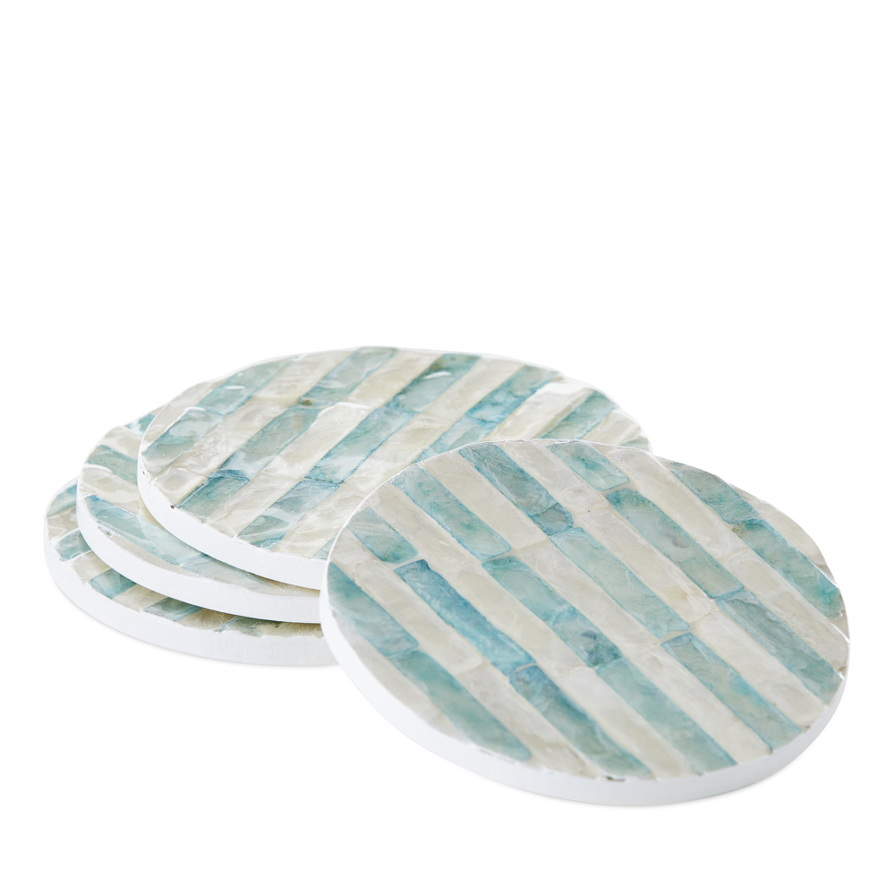 Sicily Capiz Teal Stripe Coaster Set of 4 | Adairs