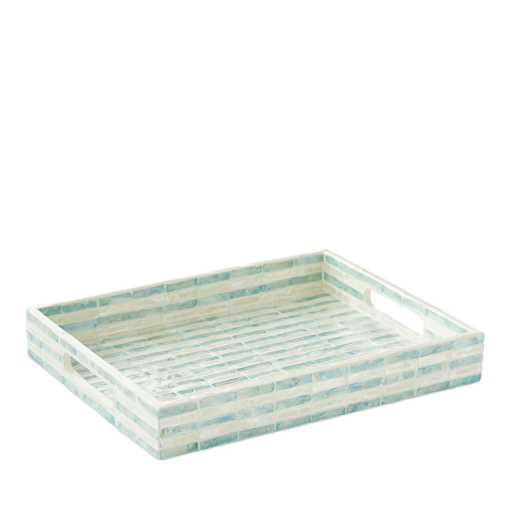 Sicily Capiz Teal Stripe Rectangular Tray | Adairs