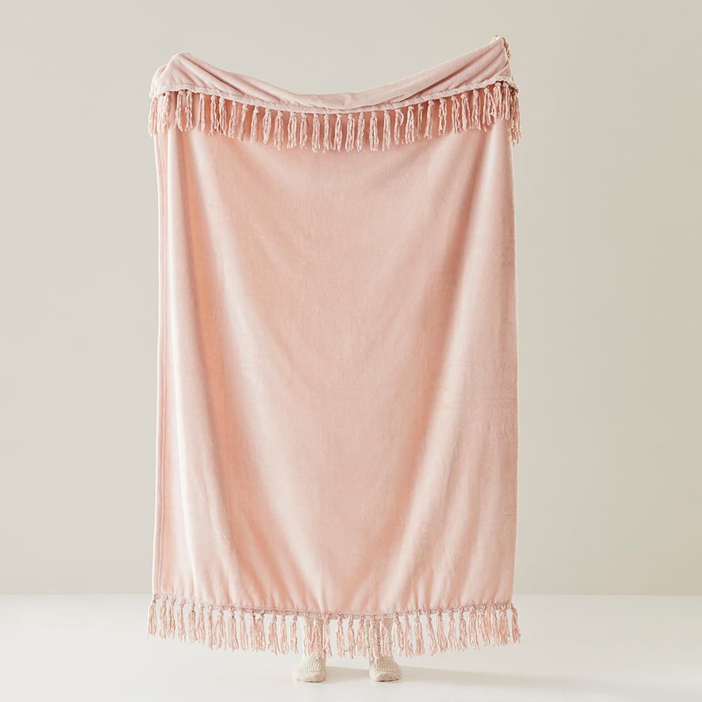 Aspen Blush Fleece Tassel Throw | Adairs