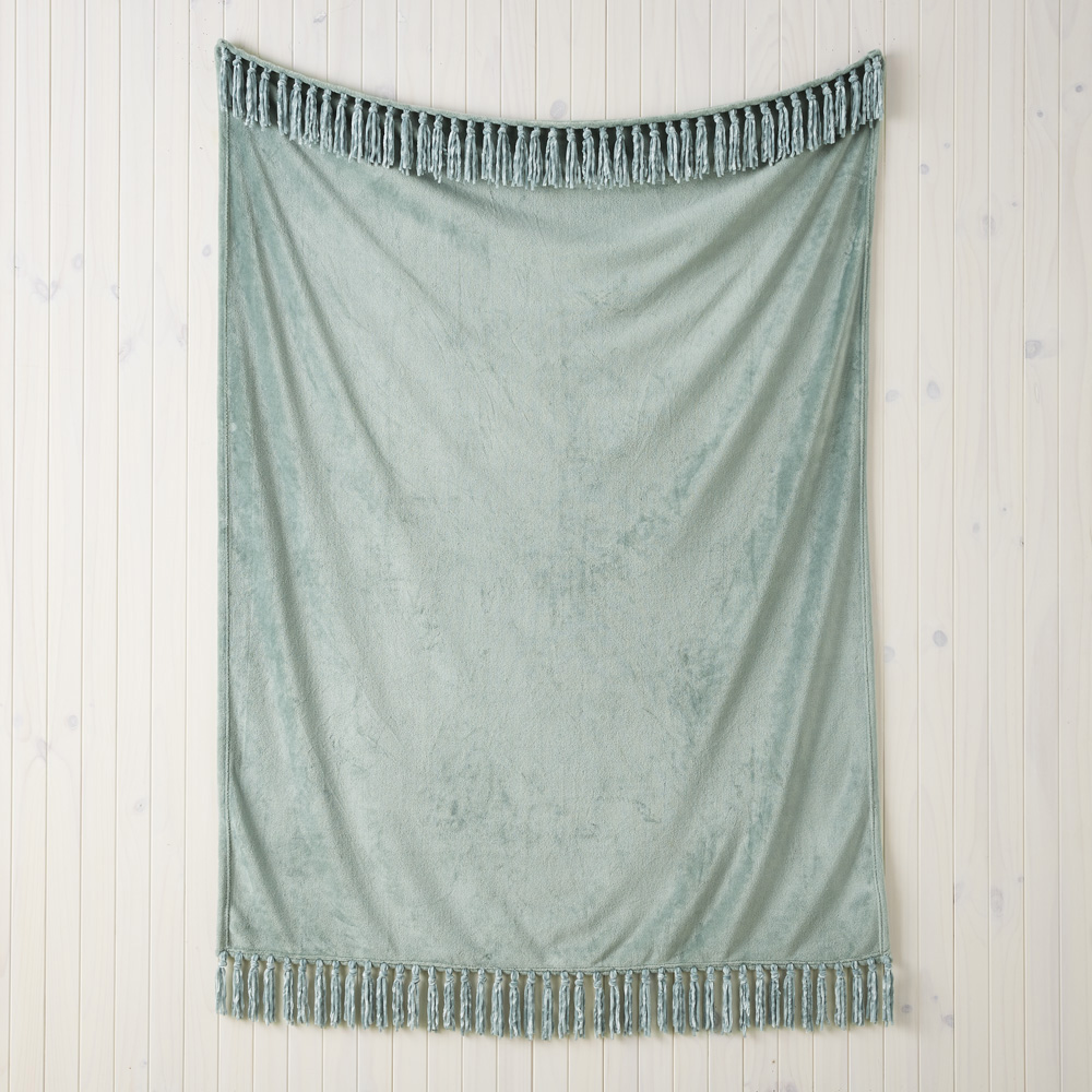 Aspen Sea Spray Fleece Tassel Throw | Adairs