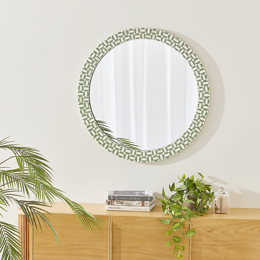 Catania Green & Ivory Round Mirror | Adairs