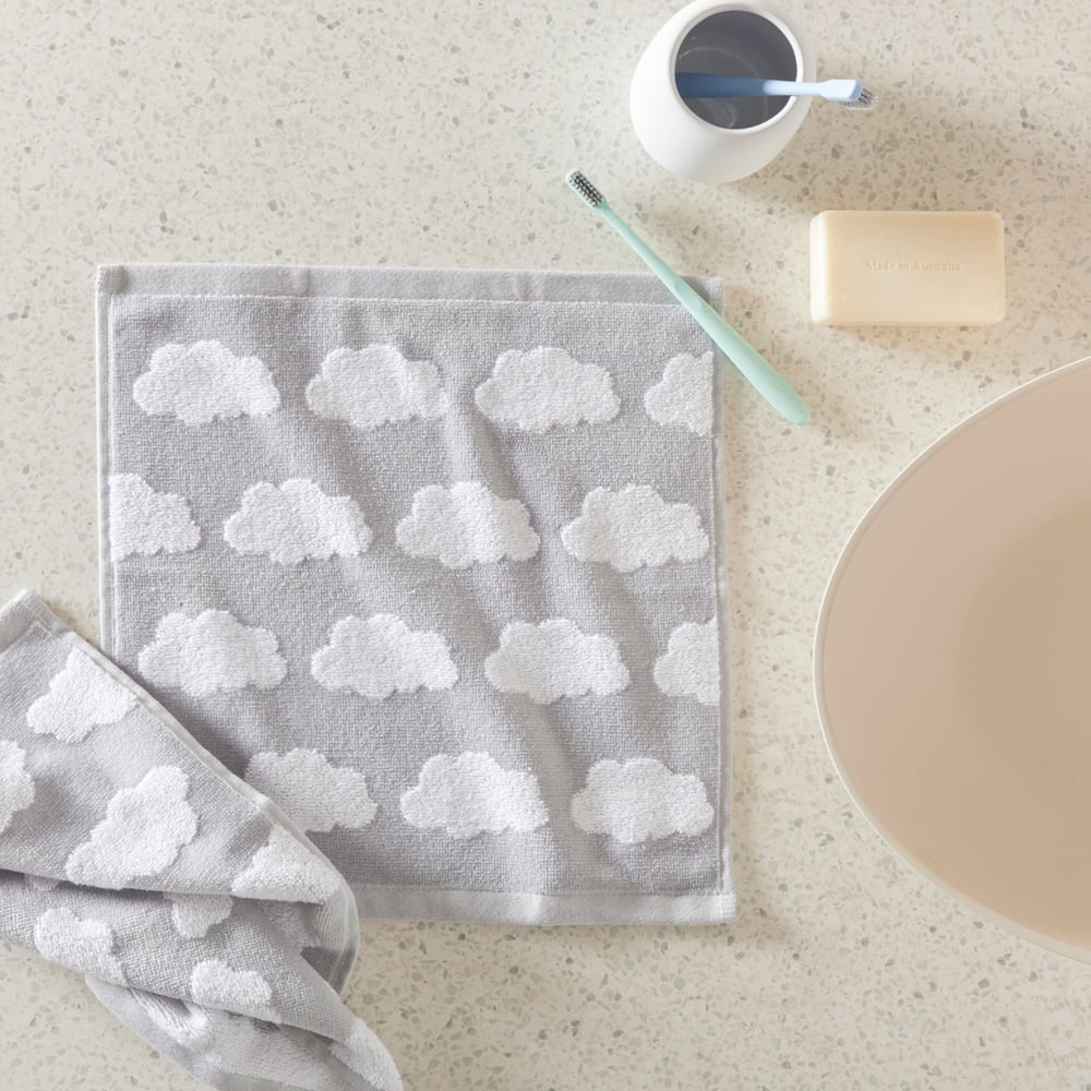 Adairs Kids - Dreamy Cloud Grey Face Washers Pack of 2 | Adairs