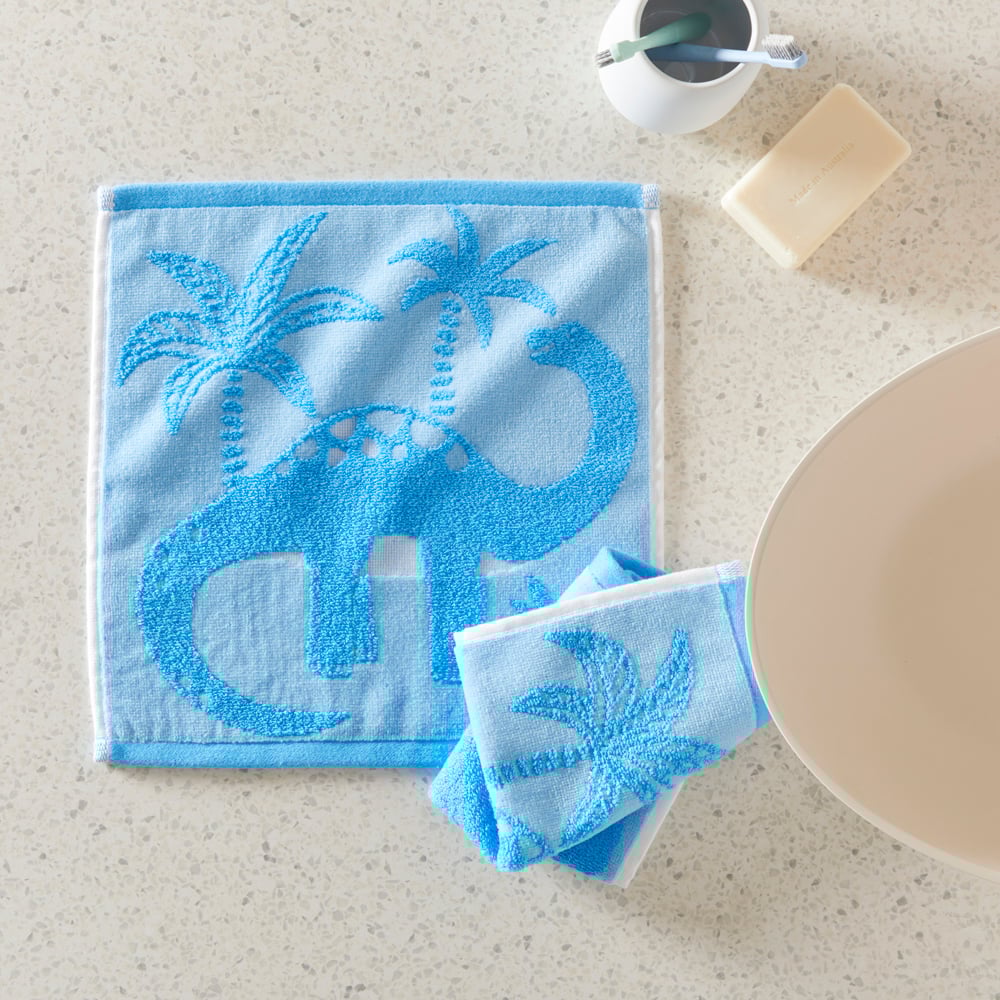 Adairs Kids - Dino Explore Blue Face Washers Pack of 2 | Adairs