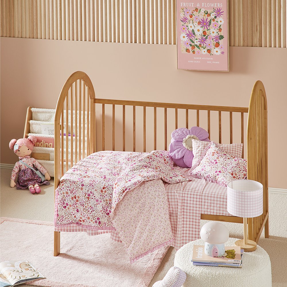 Adairs Kids - Lulu Pink Ruffle Cot Quilt Cover Set | Adairs