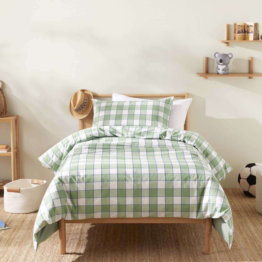 Adairs Kids - Carter Check Fern Quilt Cover Set | Adairs