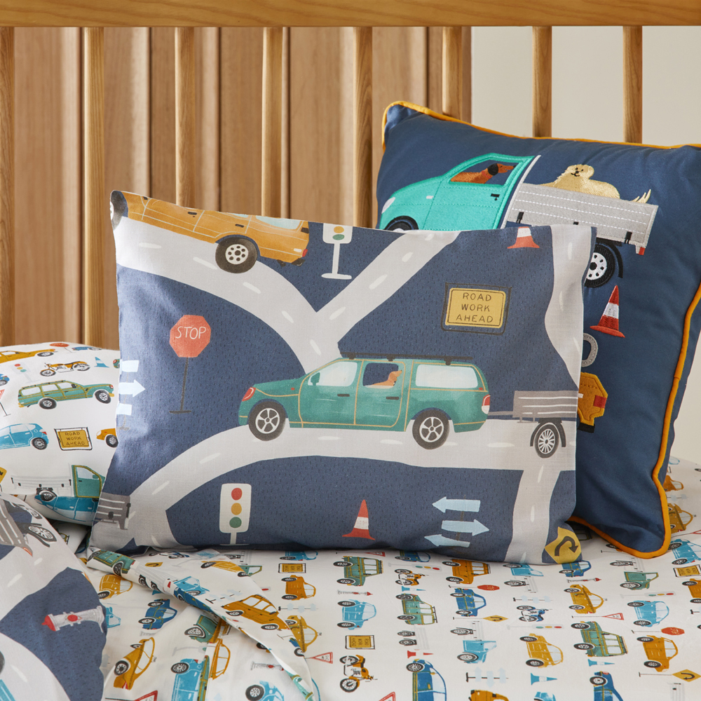 Adairs Kids - On the Road Steel Blue Cot Quilt Cover Set | Adairs