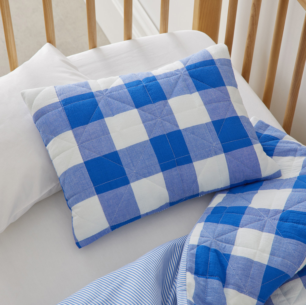 Adairs Kids - Mickey Gingham Cobalt Quilted Cot Quilt Cover Set | Adairs