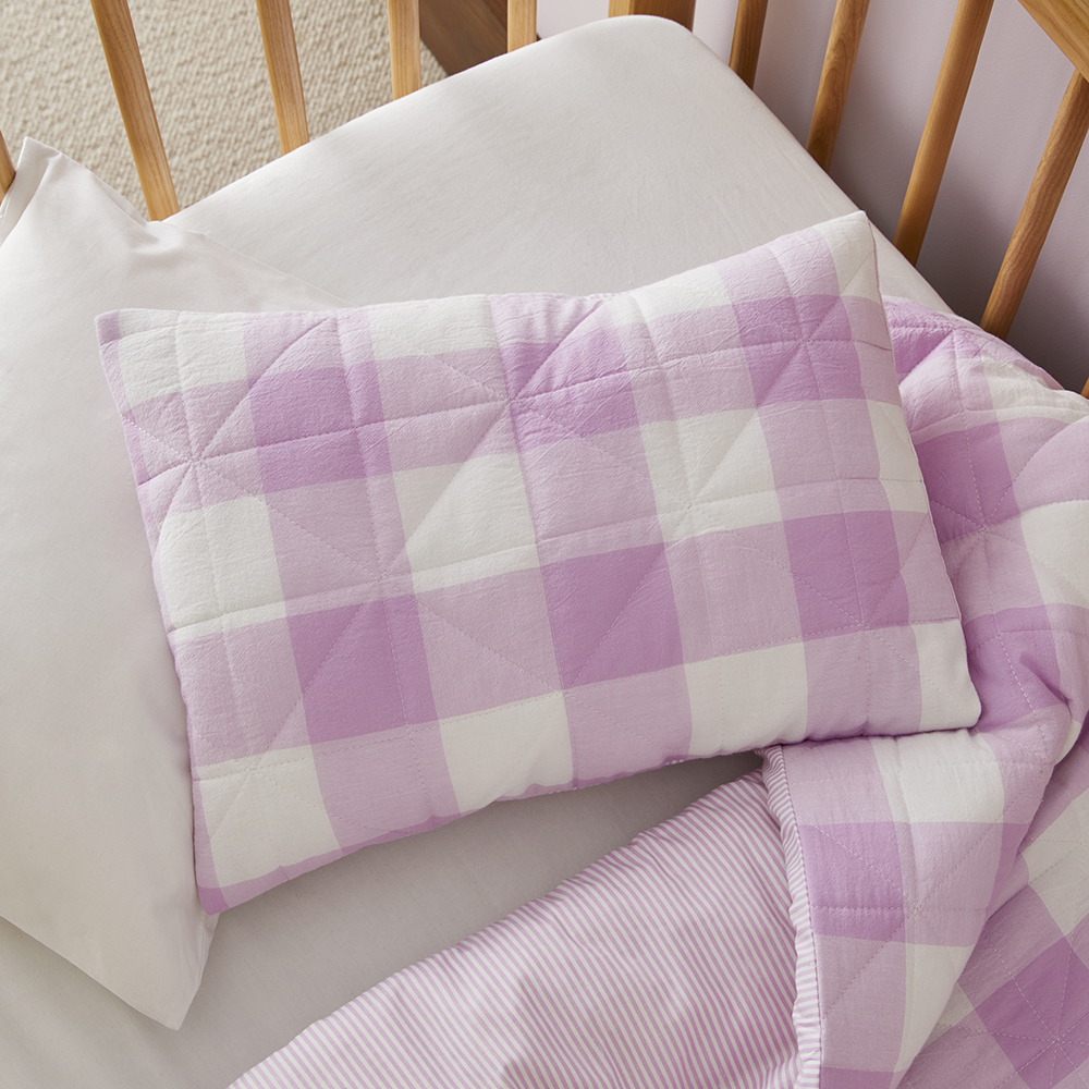 Adairs Kids - Mickey Gingham Lilac Quilted Cot Quilt Cover Set | Adairs