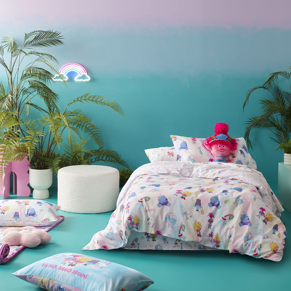 Universal Trolls Born Sparkly Rainbow Quilt Cover Set | Adairs