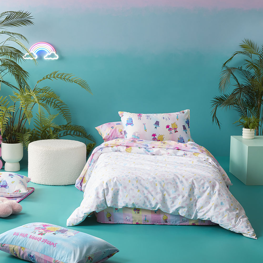 Universal Trolls Born Sparkly Rainbow Quilt Cover Set | Adairs