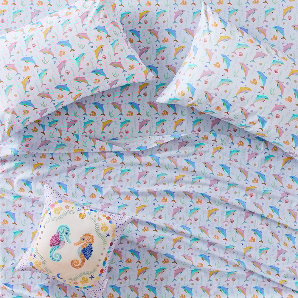 Adairs Kids - Karina Jambrak Dolphin Dance Pastel Azure Sheet Set | Adairs