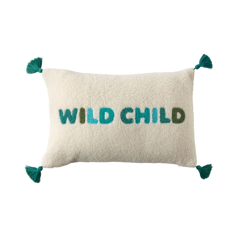 Adairs Kids - Wild Child Sage Boucle Text Cushion | Adairs