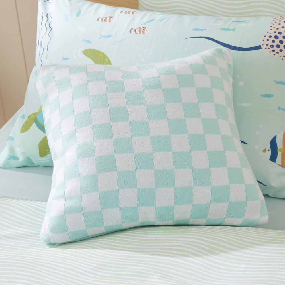 Adairs Kids - Check Mint Knit Cushion | Adairs