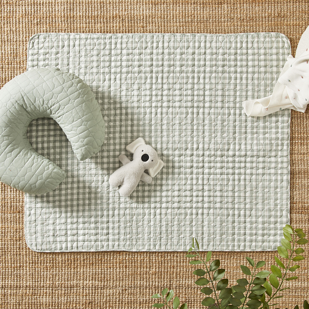Adairs Baby - Vintage Washed Linen Eucalyptus Check Quilted Play Mat ...