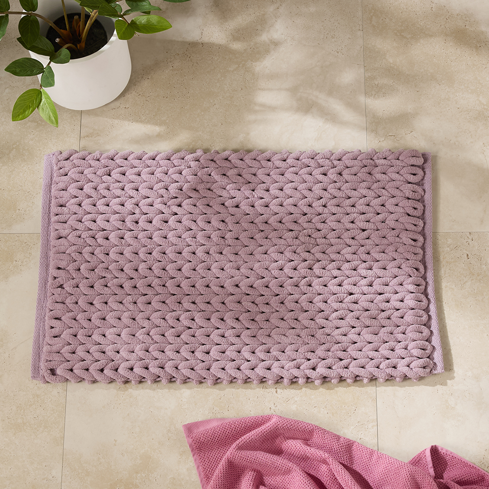 Plait Soft Aubergine Bath Mat | Adairs