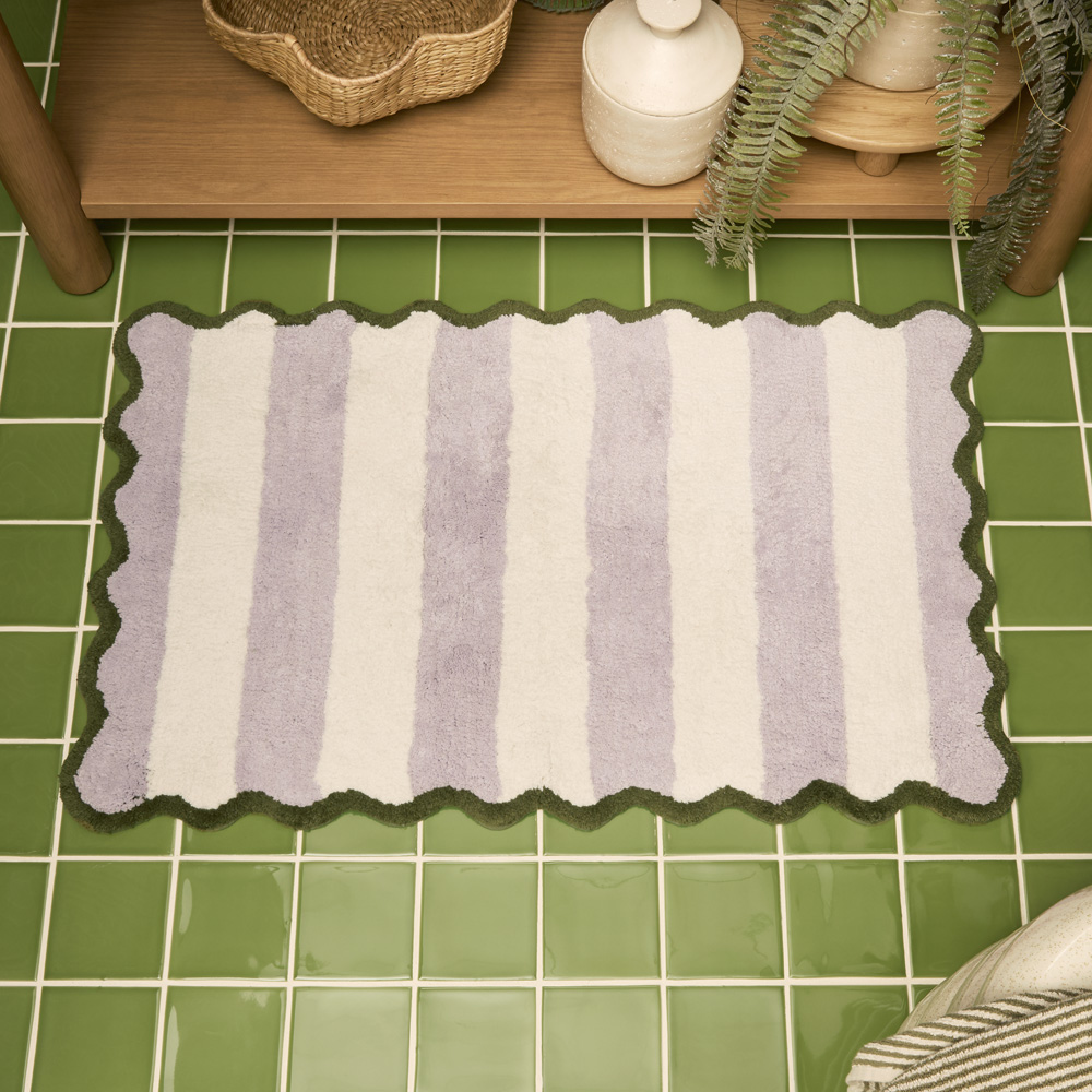 Scallop Stripe Lilac & Natural Bath Mat | Adairs