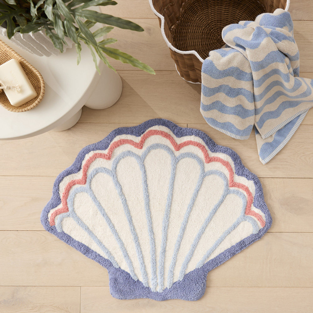 Shell Chambray Blue Bath Mat | Adairs