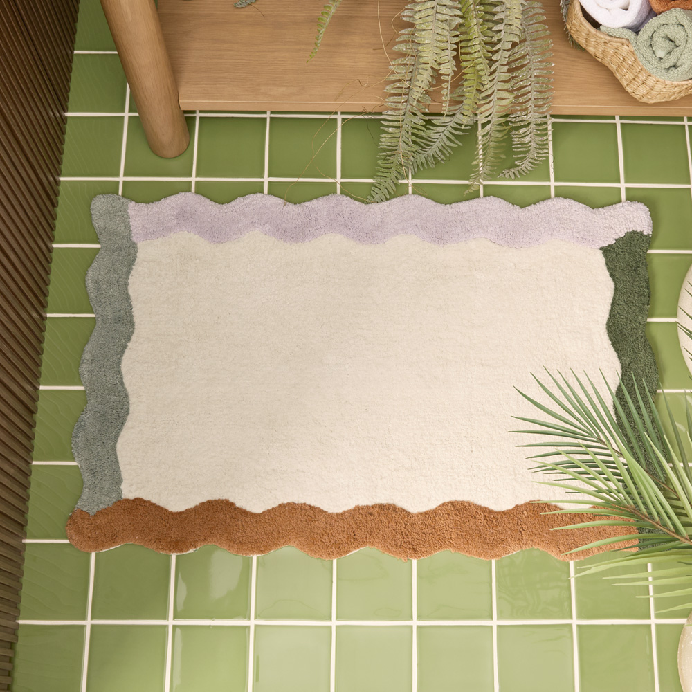 Scallop Frame Seafoam & Lilac Bath Mat | Adairs